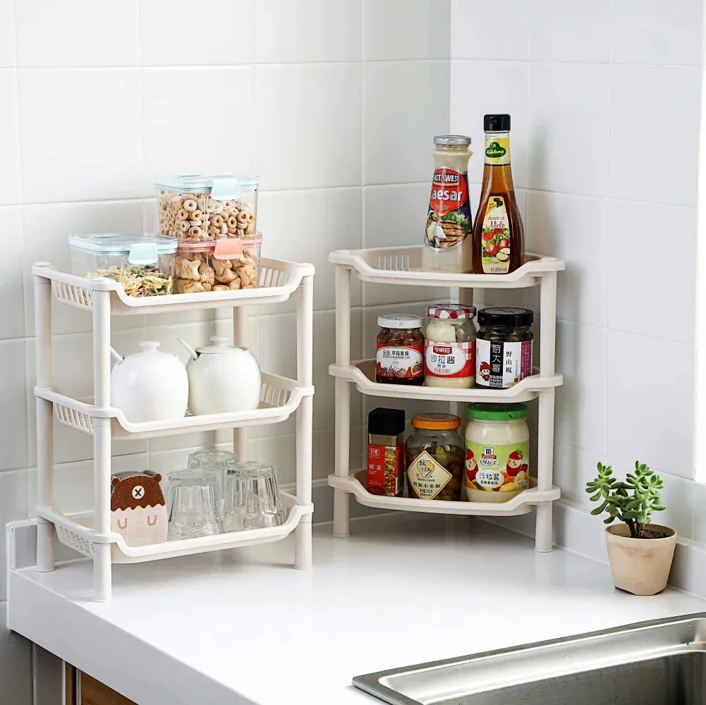 Layered Kitchen Shelf Tabletop Spice Jars Holder Cup Drying Rack Toilet ...