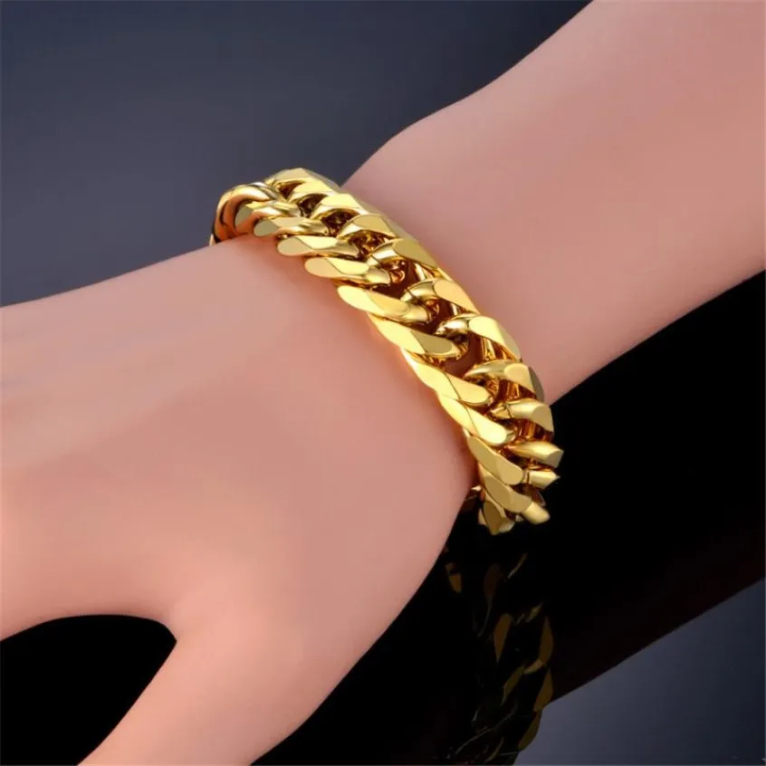 Stainless Steel Cuban Link Mens Solid Gold Bracelets For Men Simple ...