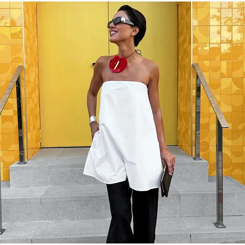 Fashion Solid Tube Women Tank Top Elegant Sleeveless Backless Pleated ...