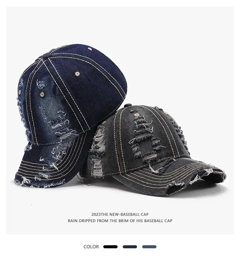 Denim Baseball Cap for Men, Faded Ripped Distressed Y2K Trucker Style ...