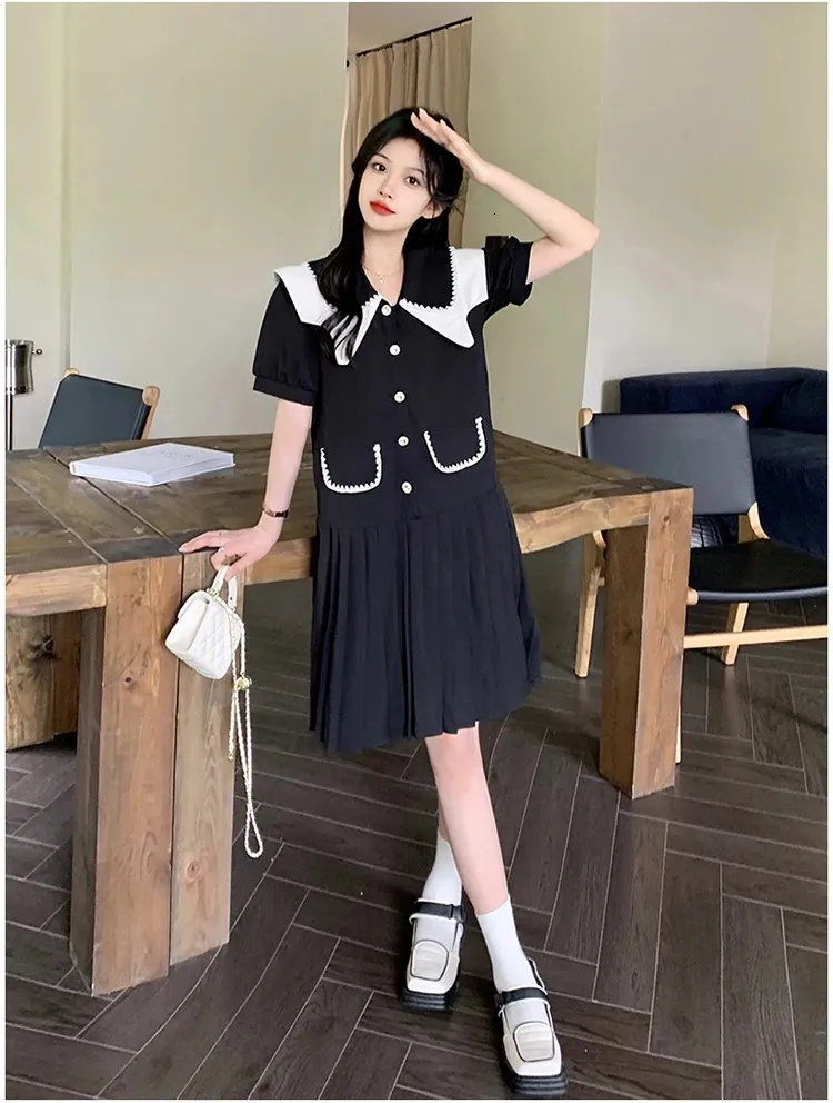 Elegant Preppy Maternity Dress: Summer Block Color Pleated Dress, Shop ...