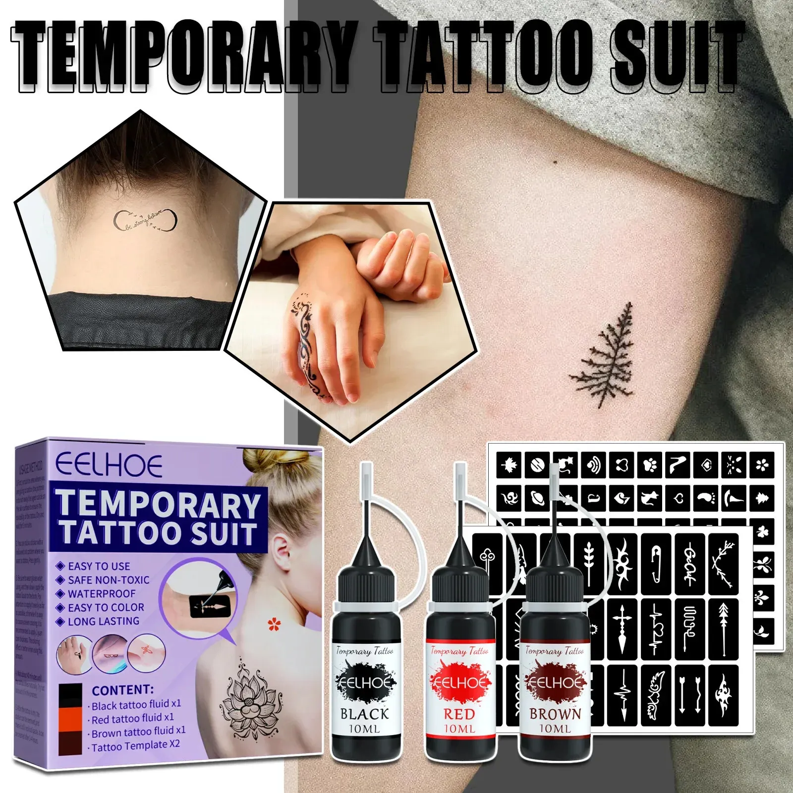 DHgate.com:Temporary Tattoo Liquid Ink Set - 10ml Black, Red, Brown for ...