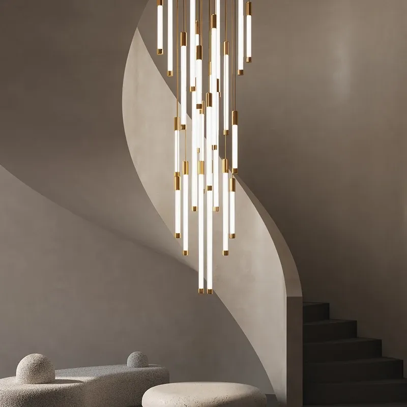 LED High Rise Staircase Long Chandelier For Staircase For Modern Luxury ...