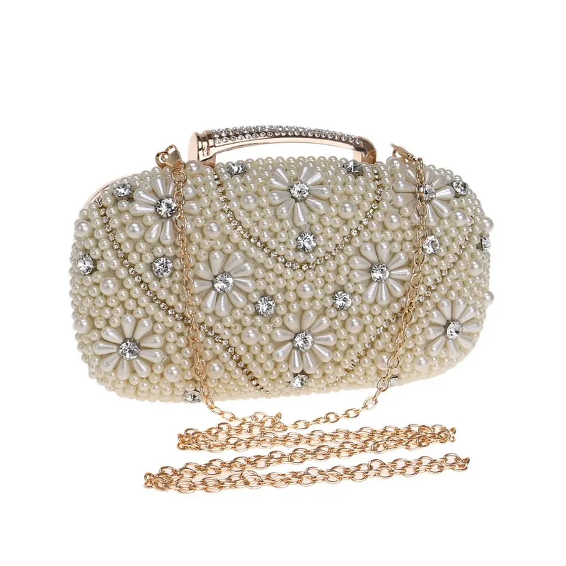Beaded Wedding Clutch Evening Bag with Rhinestones and Pearls, Handbag ...