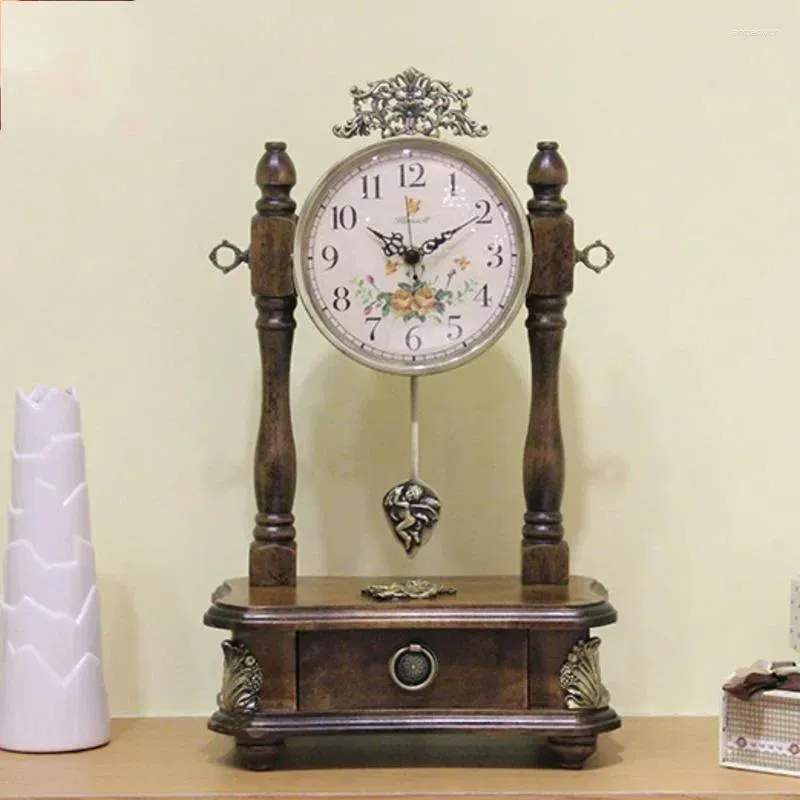 European Style Retro Solid Wood Shabby Chic Desk Seat Clock For Living ...
