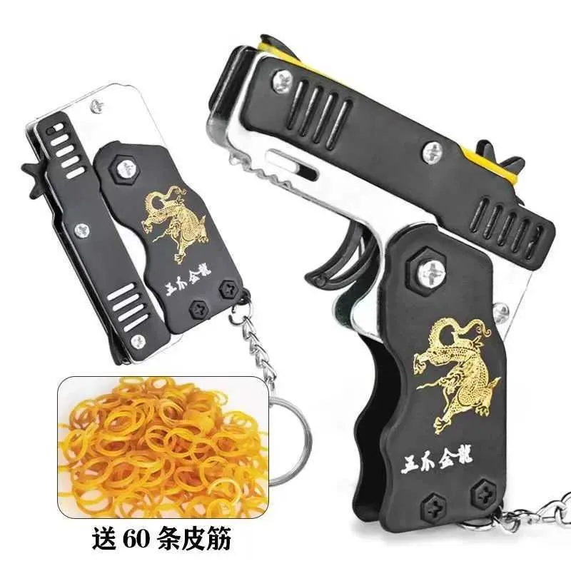Mini Multifunctional Keychain Rubber Band Toy Pistol Alloy Folding ...