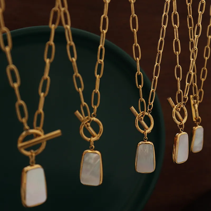 Designer 18k Gold Square Shell gold necklace with Stainless Steel Chain ...