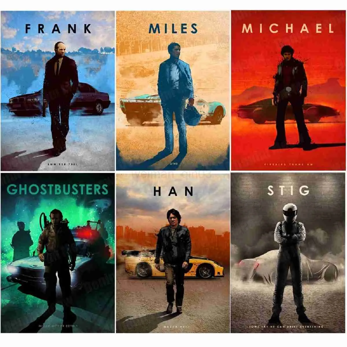 Vintage Car Legends Tin Sign Famous Man Movie Characters Aesthetic ...