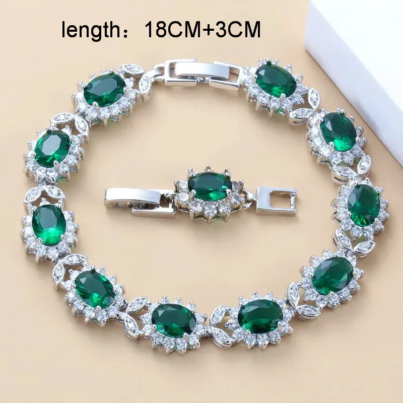 Premium 925 Silver Wedding Jewelry Set: Green Zircon Necklace, Earrings ...