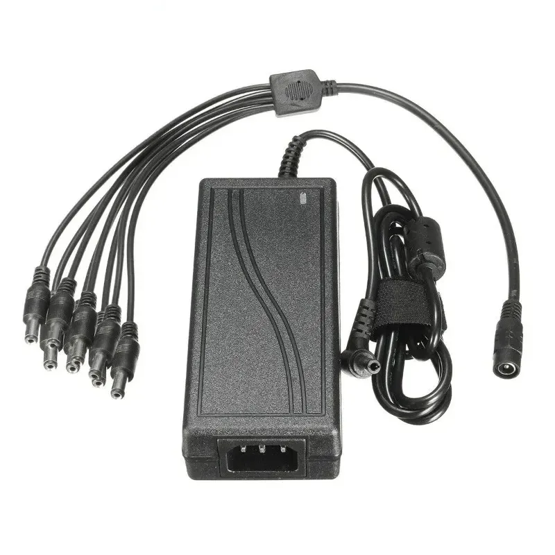 12V 5A CCTV Power Supply Kit - EU/US Plug DC Adapter & 8-Way Splitter ...