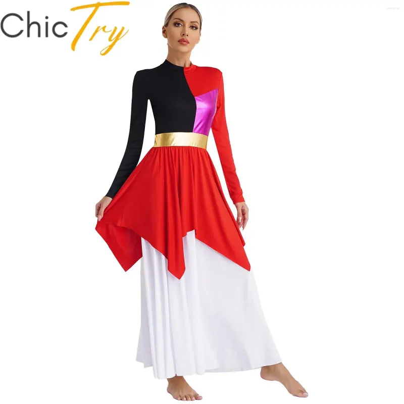 Elegant Women's Metallic Praise Dance Dress - Long Sleeve Liturgical ...