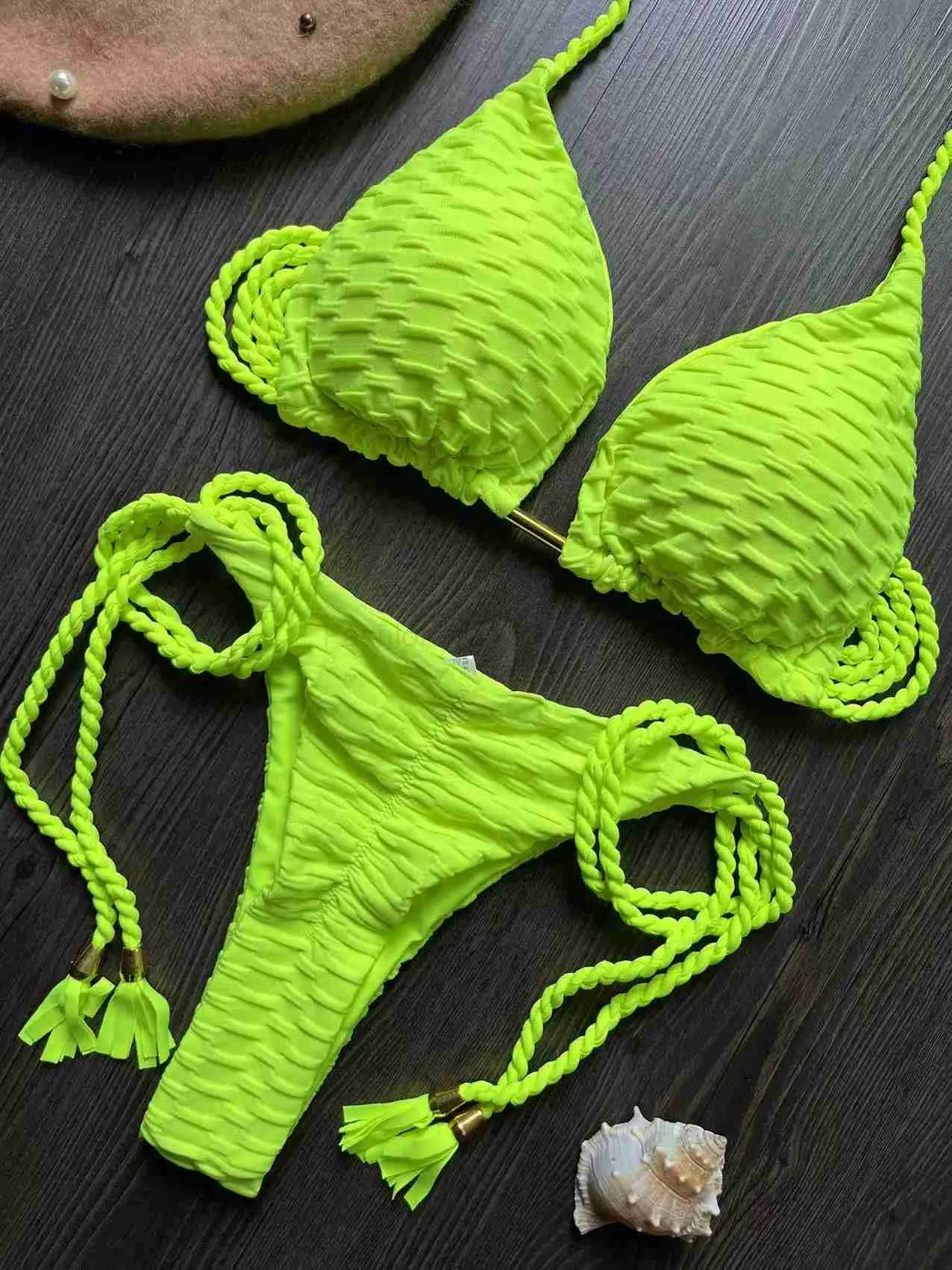 RUOTONGSEPT 2023 Sexy Push Up Textured Bikini Set With Thong Brazilian ...