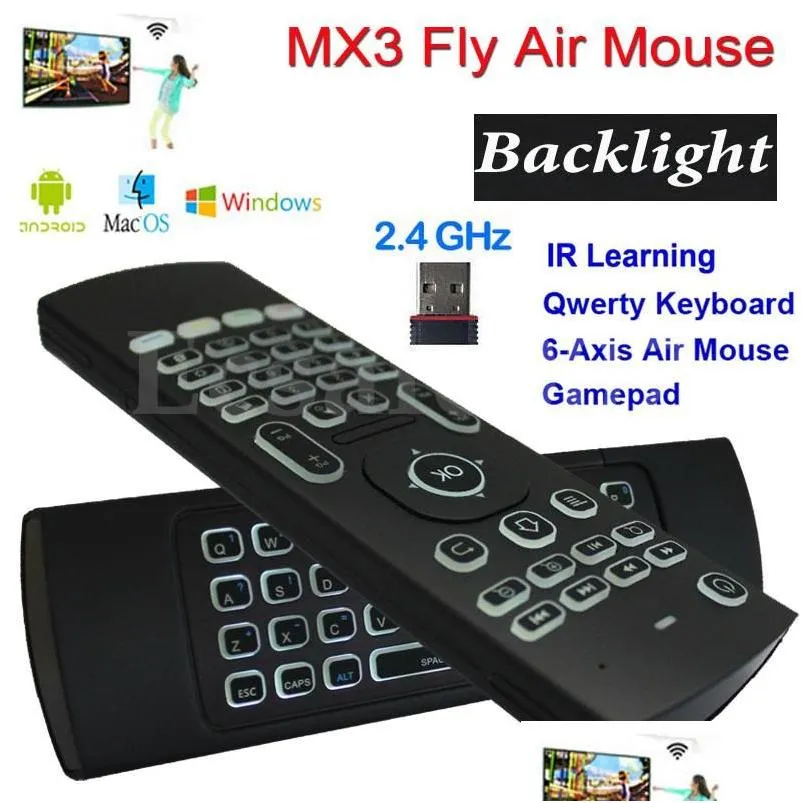 4GHz Wireless Keyboard Air Mouse - Backlit PC Remote Control with IR ...