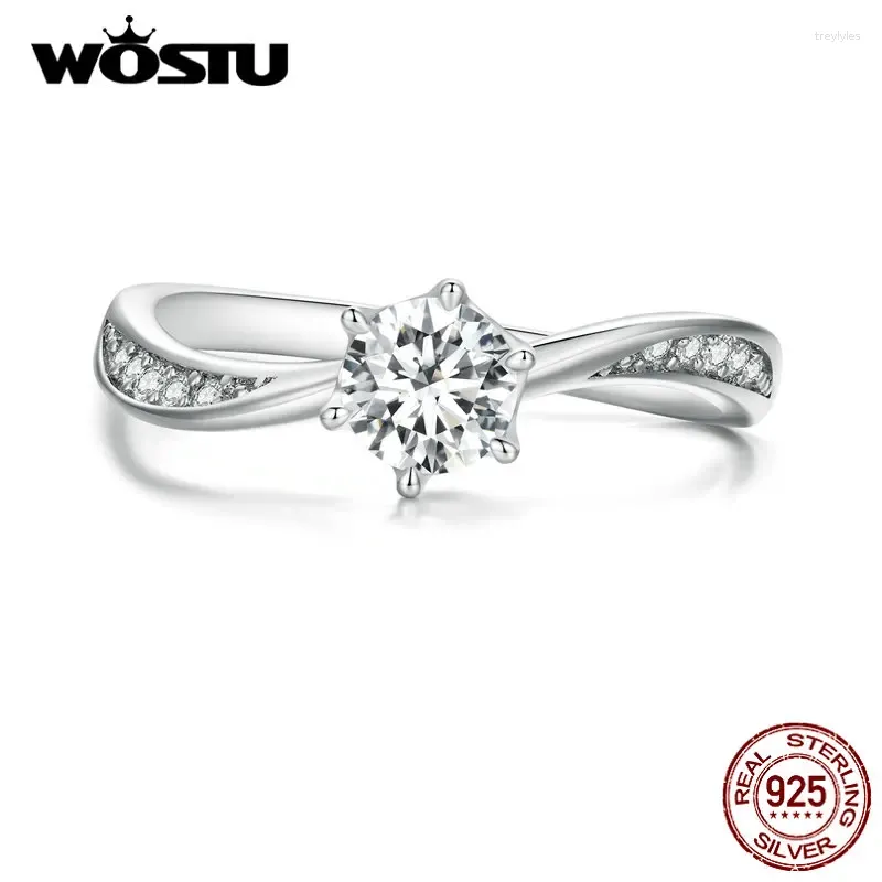 WOSTU 925 Sterling Silver Cluster Tie Ring Company With Zircon Simple And Elegant Womens Fine ...