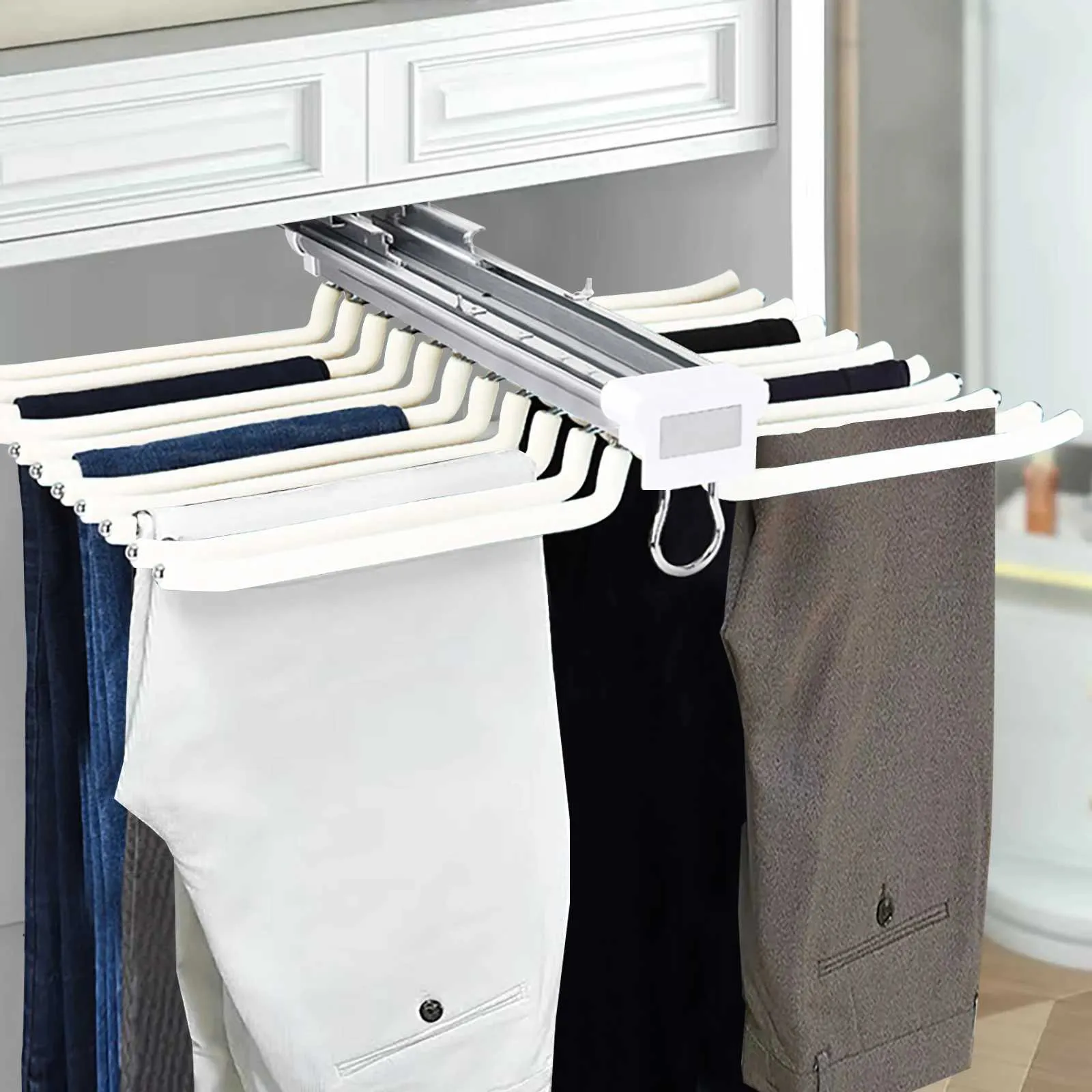 S247903 Steel Pull Out Pants Rack 22 Arm Trousers Hanger Bar Closet ...