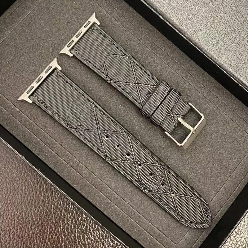Smart Watch Band for Apple Watch Series 1-7 Black PU Leather Embossed ...