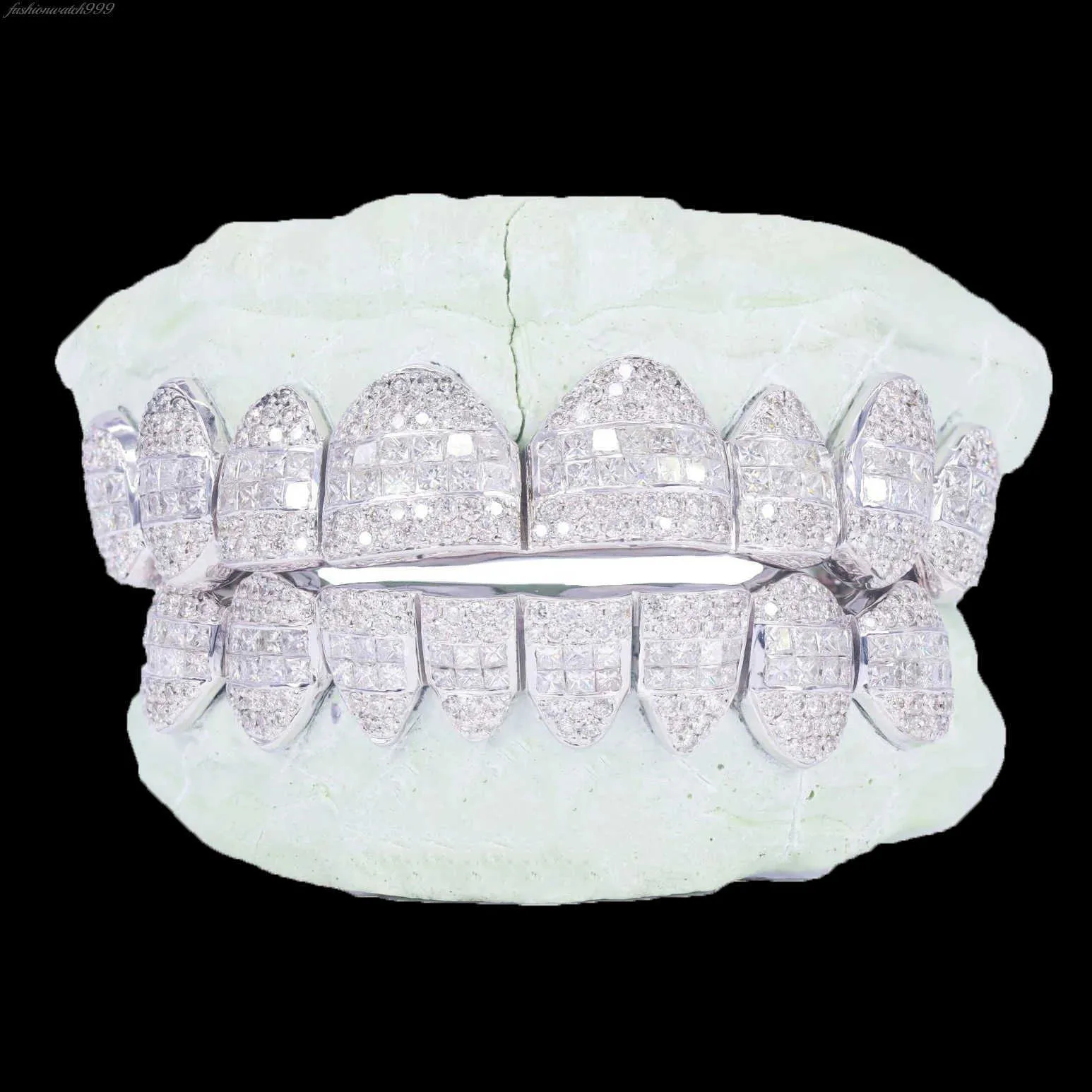 VVS Moissanite Princess Cut Grillz In Silver & 14K Gold | Custom Iced ...