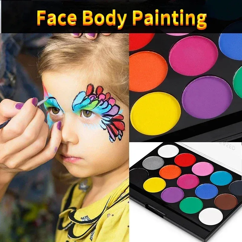 15 Vibrant Colors Face & Body Paint Kit - Non-Toxic Water Based Makeup ...