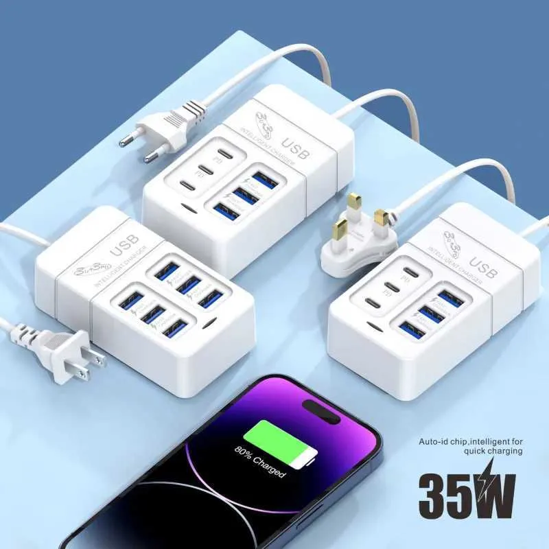 35W Fast Charging Station: Power Strip with 3 PD Ports, 3 USB Ports & 6 ...