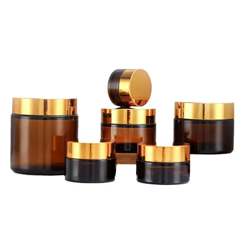 Premium Brown Glass Cosmetic Jars with Gold Lids - 5g to 100g Sizes ...