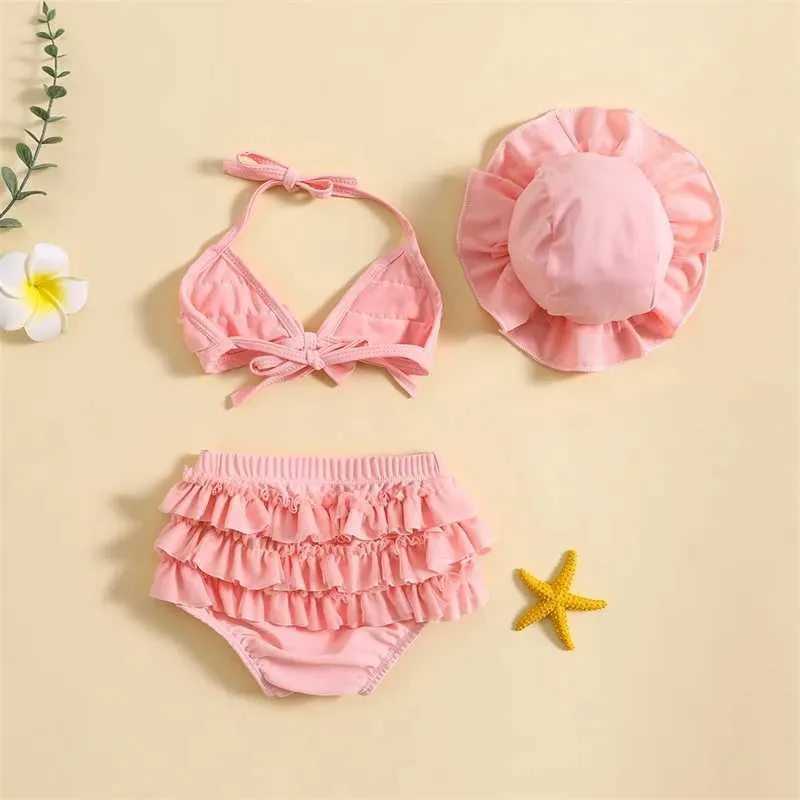 Baby Girl Swimsuit Set - Infant 3-Piece Bikini with Swim Cap, Ruffle ...