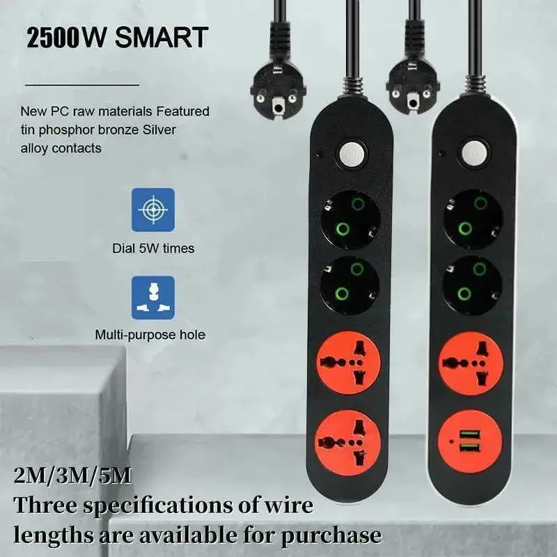 EU Power Strip with 2 USB Ports - 10A German Plug Adapter, Extension ...