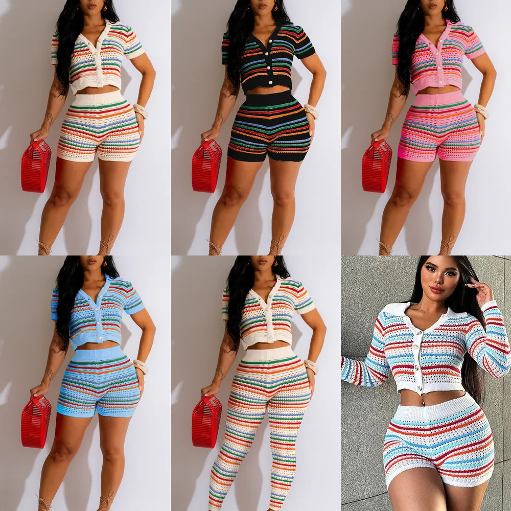 Tracksuits For Women Chic Knitted Two Piece Set: Striped Cardigan ...