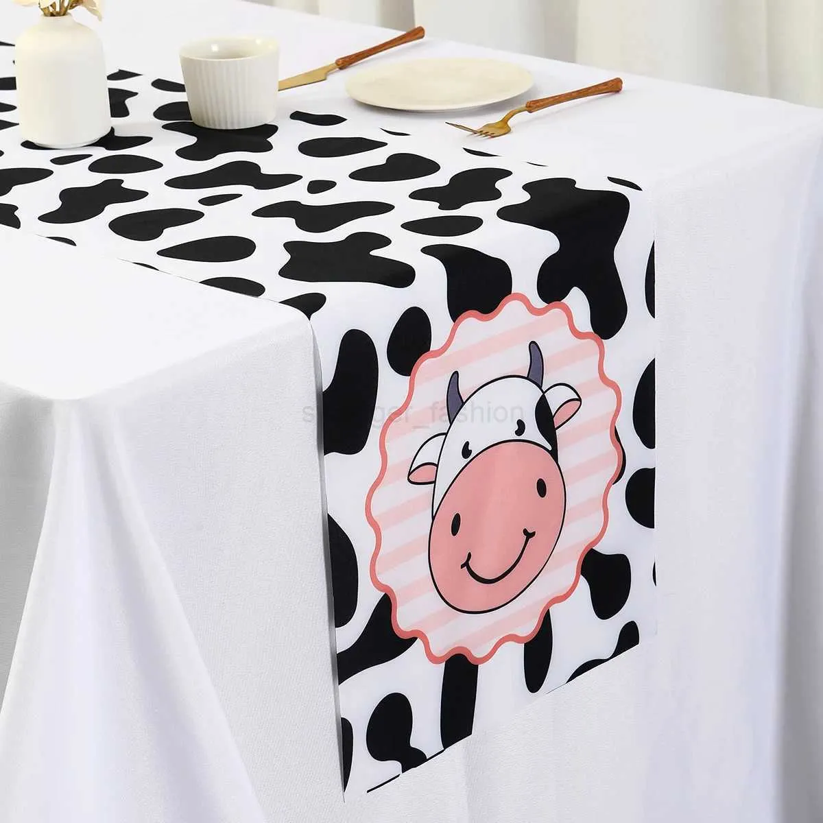 Cow Print Table Runner - Premium Polyester Table Flag for Parties ...