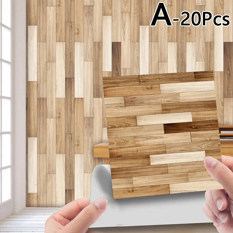 Wood Grain DIY Wood Tile Stickers Set Waterproof PVC For Kitchen ...