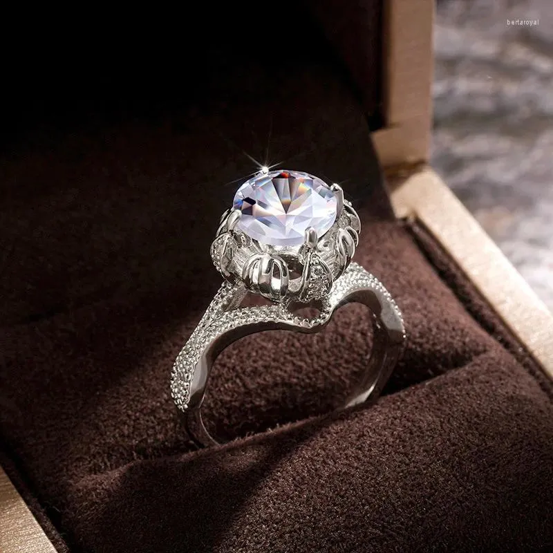 Classic Silver Cluster Cocktail Ring With 4 Flower Mosaic Cubic ...