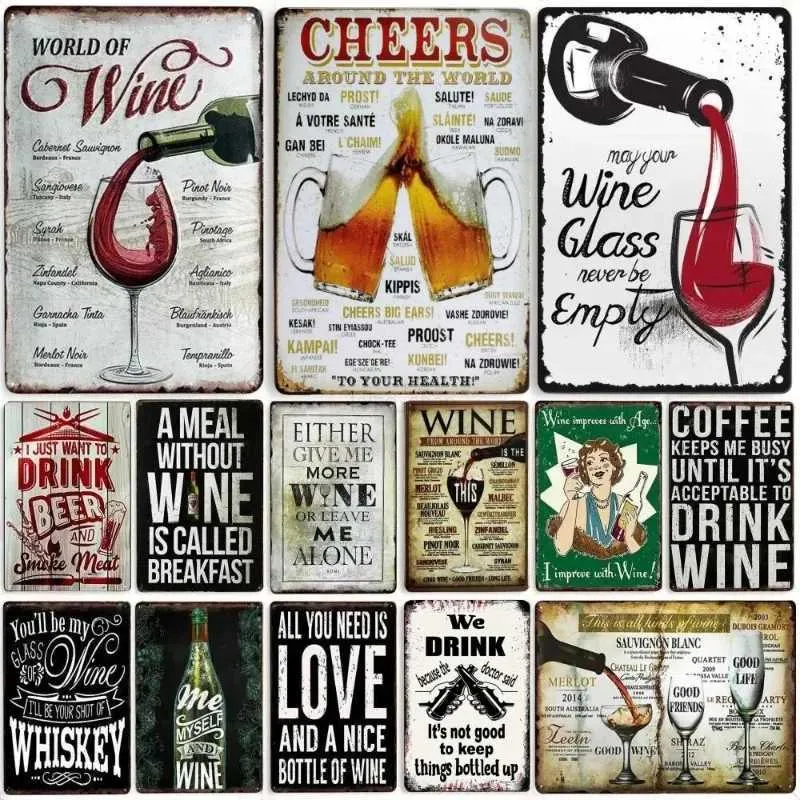 Vintage Metal Tin Sign Wall Decor Retro Alcohol & Wine Poster Plate For ...