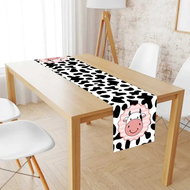Cow Print Table Runner - Premium Polyester Table Flag for Parties ...