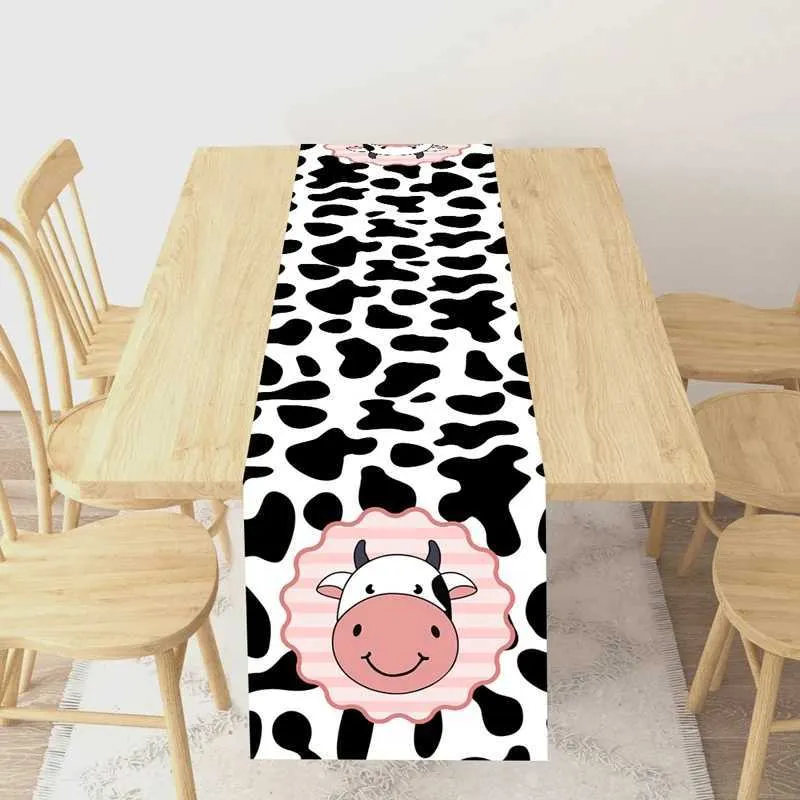 Cow Print Table Runner - Premium Polyester Table Flag for Parties ...