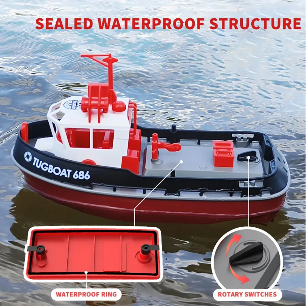 Remote Control Tugboat Toy - Electric Water Simulation Cargo Ship Model ...