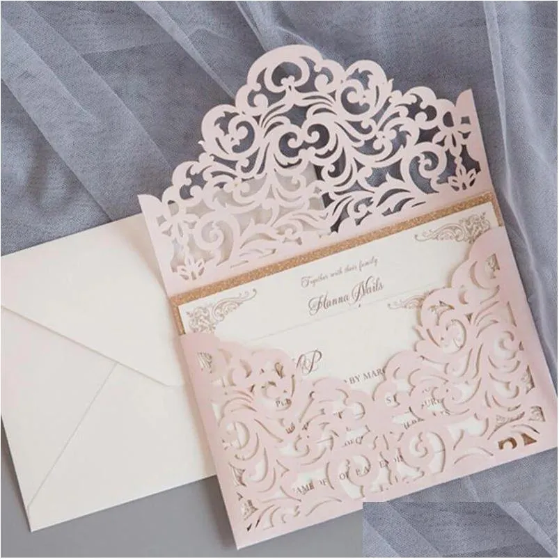 DHgate.com:Shimmering Glitter Paper Wedding Invitations with Envelopes ...