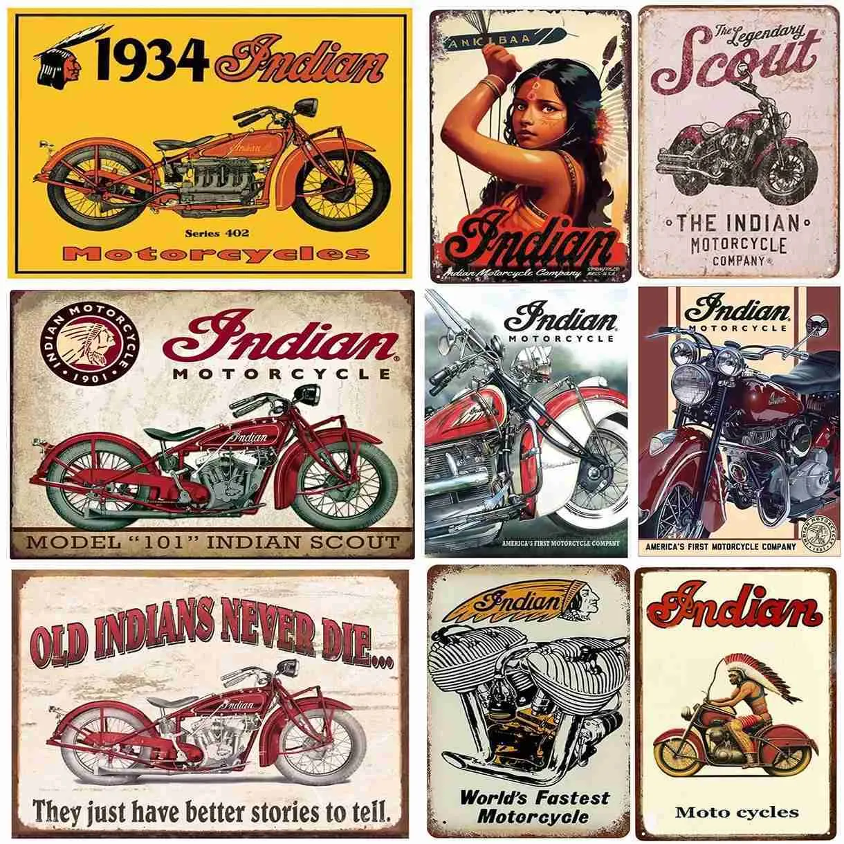 Vintage Motorcycle Metal Signs - Retro Garage Decor, Man Cave Wall Art ...