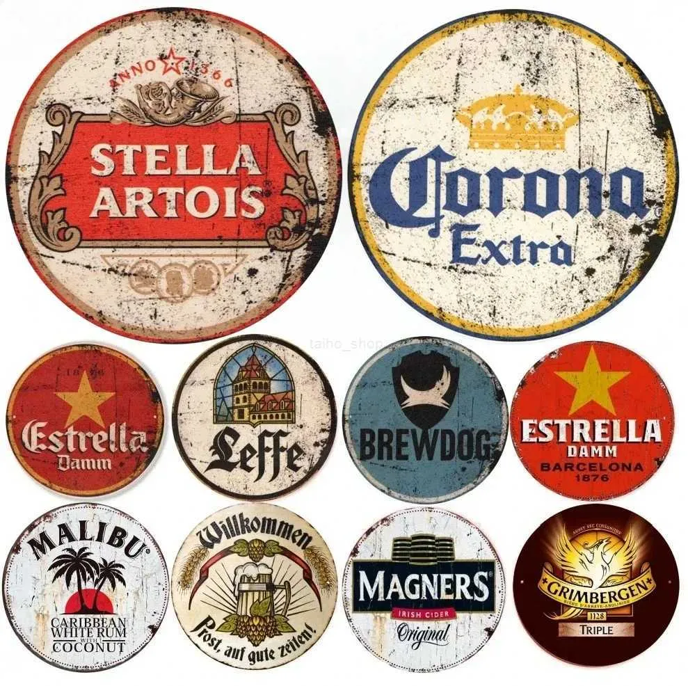 Vintage Beer Round Metal Aluminum Signs Posters Retro Wall Art Hanging ...