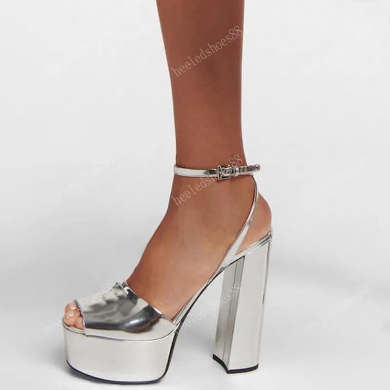 Bulk Designer Platform Heels Sandals Buckle Decoration Satin Patent ...