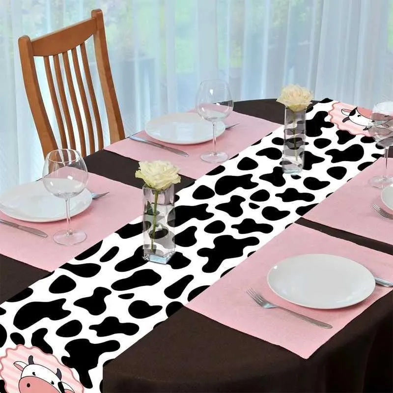 Cow Print Table Runner - Premium Polyester Table Flag for Parties ...