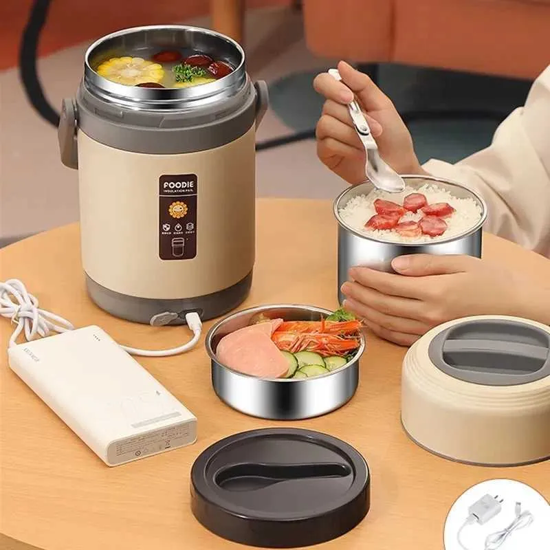 Portable Electric Lunch Box - USB Food Warmer, Stainless Steel Heated ...