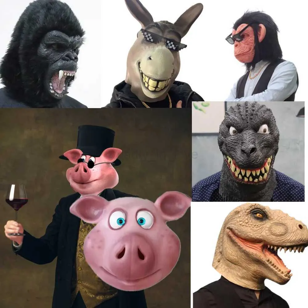 Furry Animal Masks For Men Realistic Latex Pig, Gorilla, Donkey, Dino ...