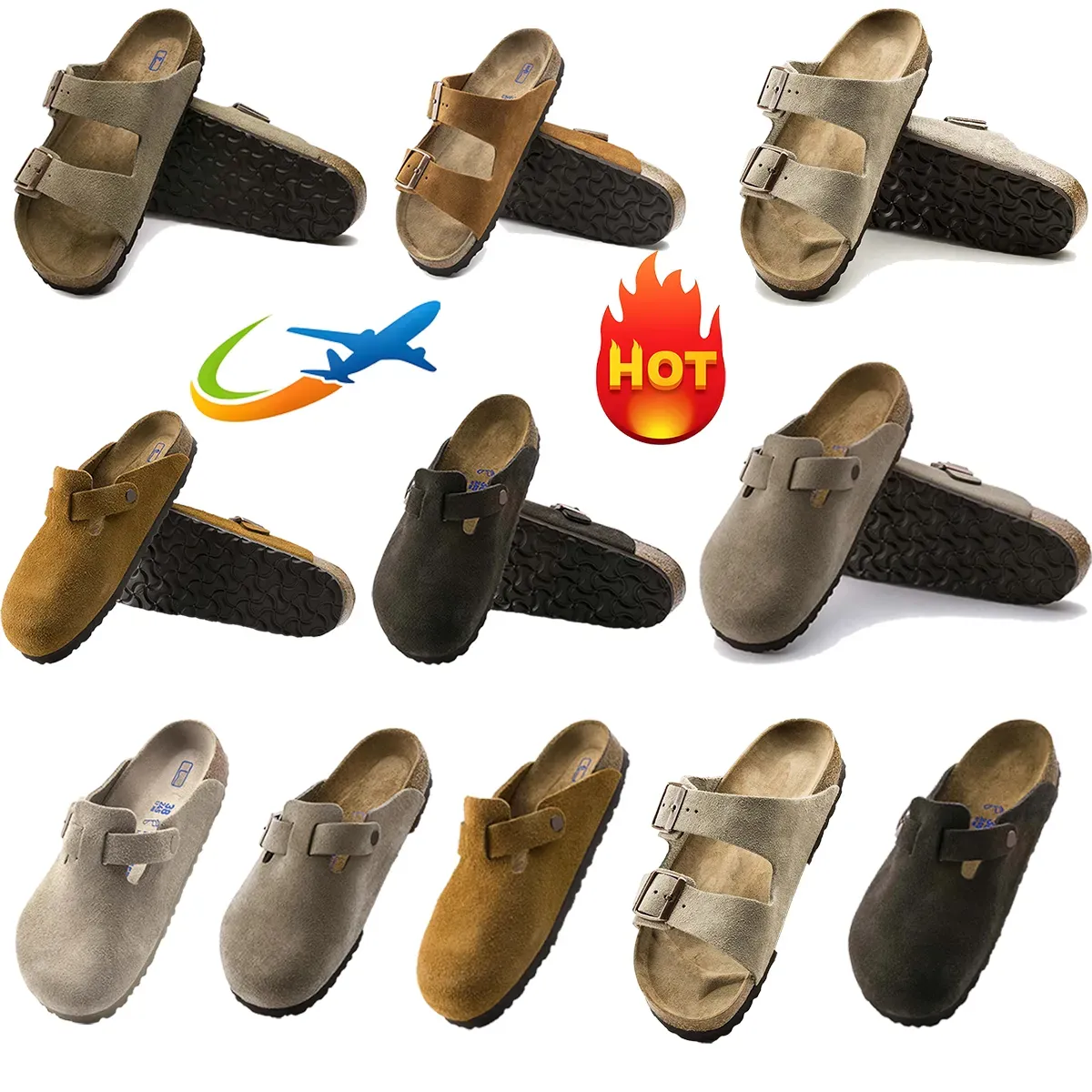 Designer Clogs Slippers Sandals Slides: Cork Flat Soft Suede Leather ...