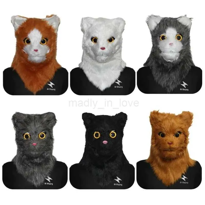 Plush Faux Fur Cat animal face mask for Halloween...