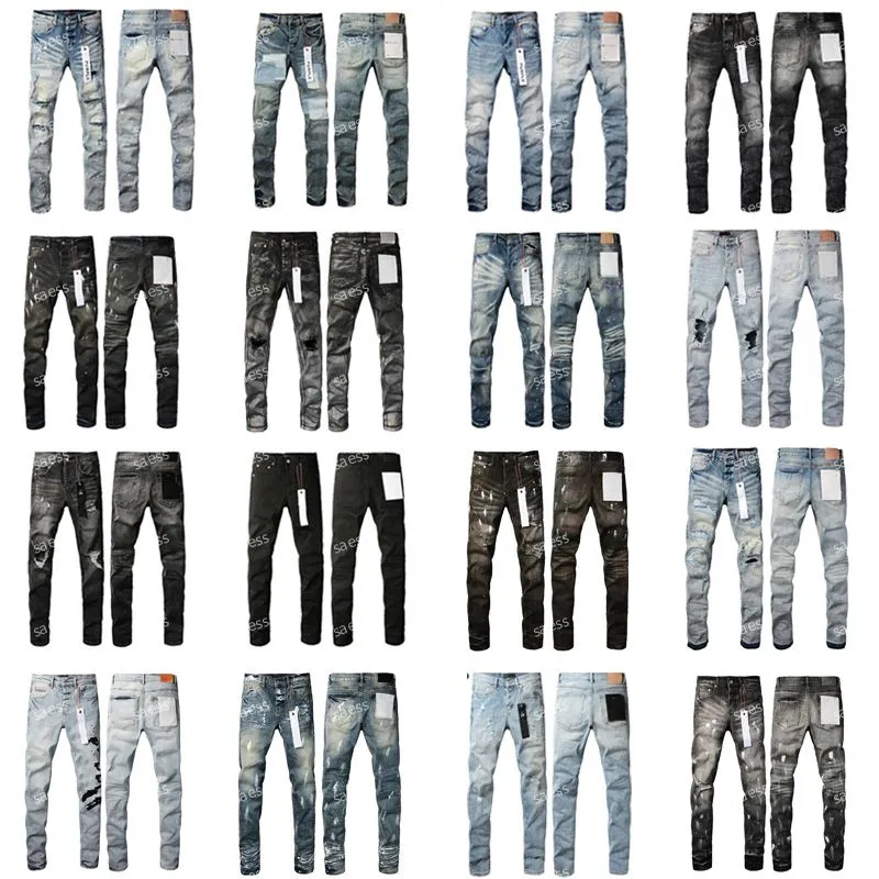 Men's Purple Designer Jeans: Ripped Straight Leg Regular Fit Long Denim ...