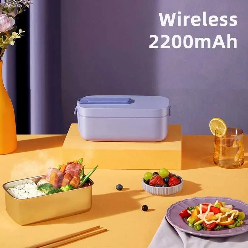Portable Electric Lunch Box - 1.0L Wireless Food Heater, Stainless ...