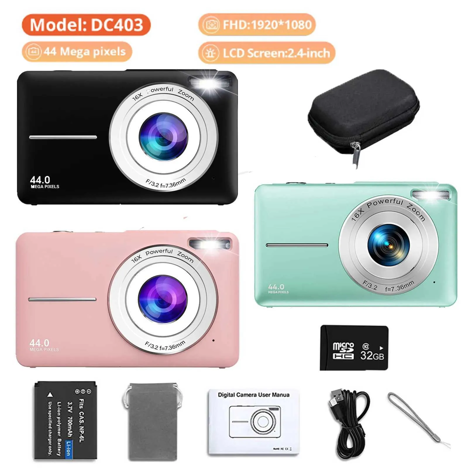 44MP Digital Camera - 1080P HD, 16x Zoom, Compact & Rechargeable ...