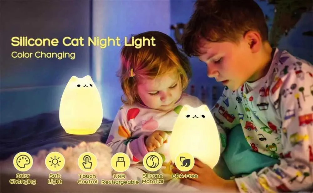 Cute Cat Night Light: Soft Silicone Lamp for Kids & Adults - Shop Now ...