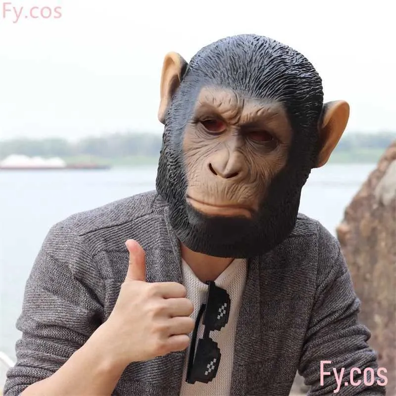 Funny Gorilla Chimp Full Face black latex mask for...