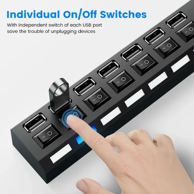 USB Multi Hub: 4-Port USB 2.0 Splitter with Individual Switches ...