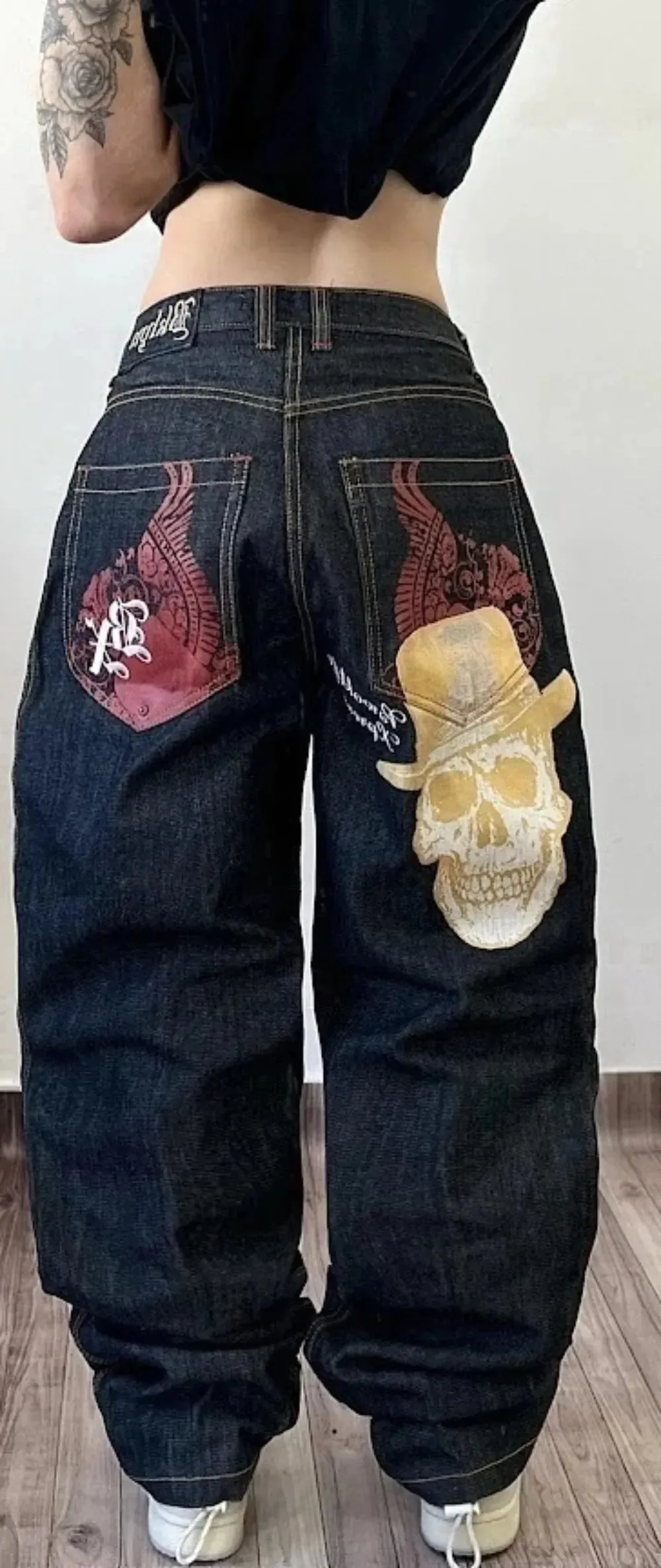 Y2K Gothic High Waisted Baggy baggy jeans with Skull Graphic Y2K Gothic High Waisted Baggy baggy jeans with Skull Graphic
